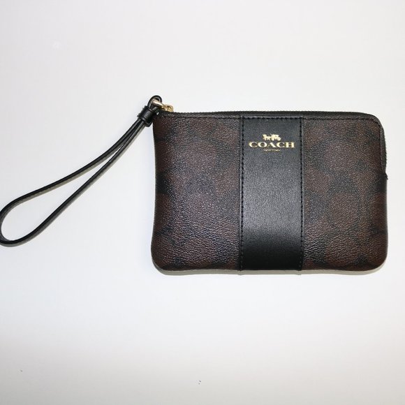 Coach | Bags | Coach Large Corner Zip Wristlet In Signature Canvas ...